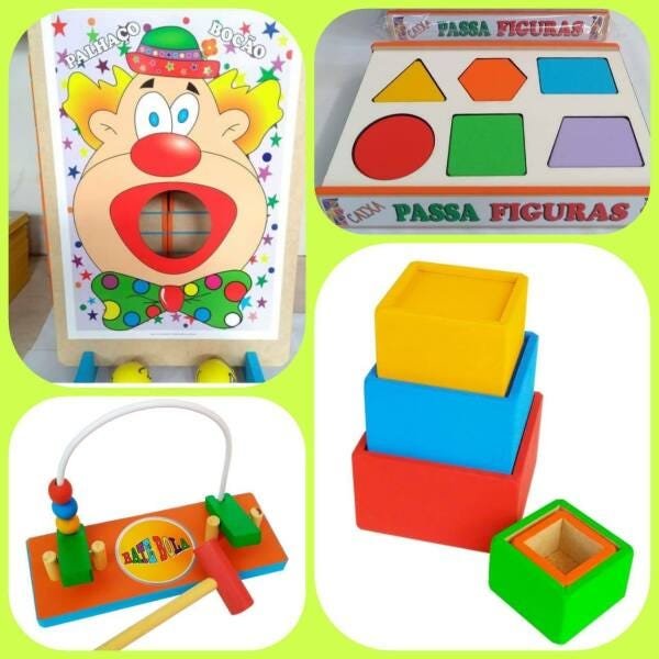 Kit com 4 Brinquedos Pedagógicos de Madeira - Lindos | MadeiraMadeira