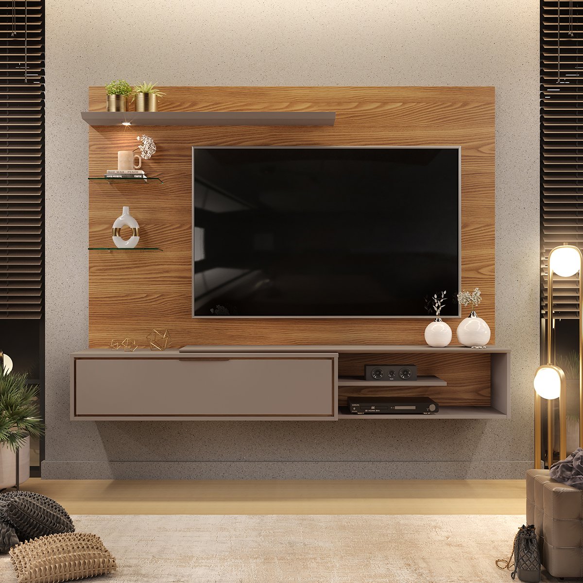 Painel para Tv até 60 Polegadas 2 Prateleiras de Vidro Nuno Dj Móveis ...