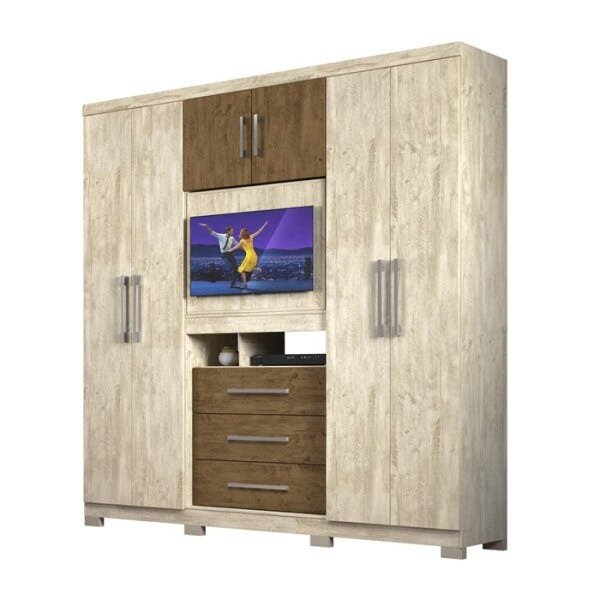 Guarda-Roupa com Painel Giratorio para Tv 32 Dubai Plus Avela Castanho ...