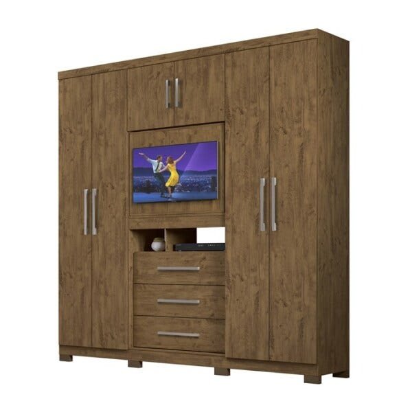 Guarda-Roupa com Painel Giratorio para Tv 32 Dubai Plus Castanho Wood ...