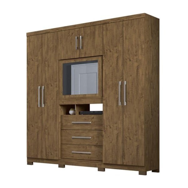 Guarda-Roupa com Painel Giratorio para Tv 32 Dubai Plus Castanho Wood ...