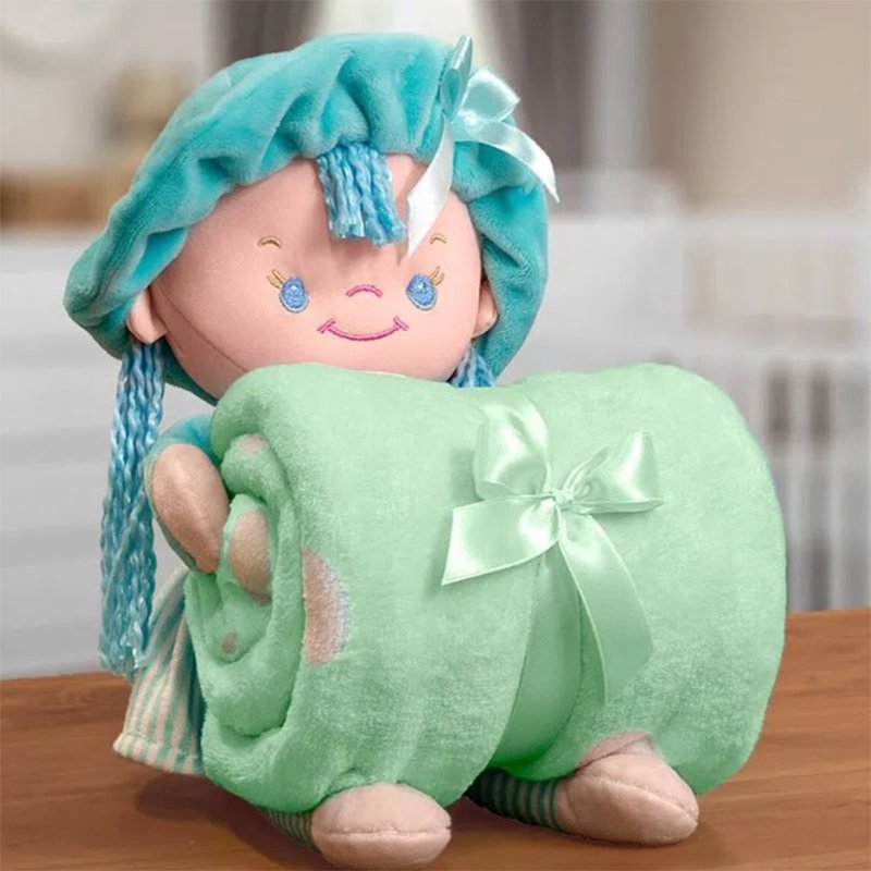 Manta Baby com Boneco de Pelúcia Bouton Microfibra Puppy Verde Agua ...