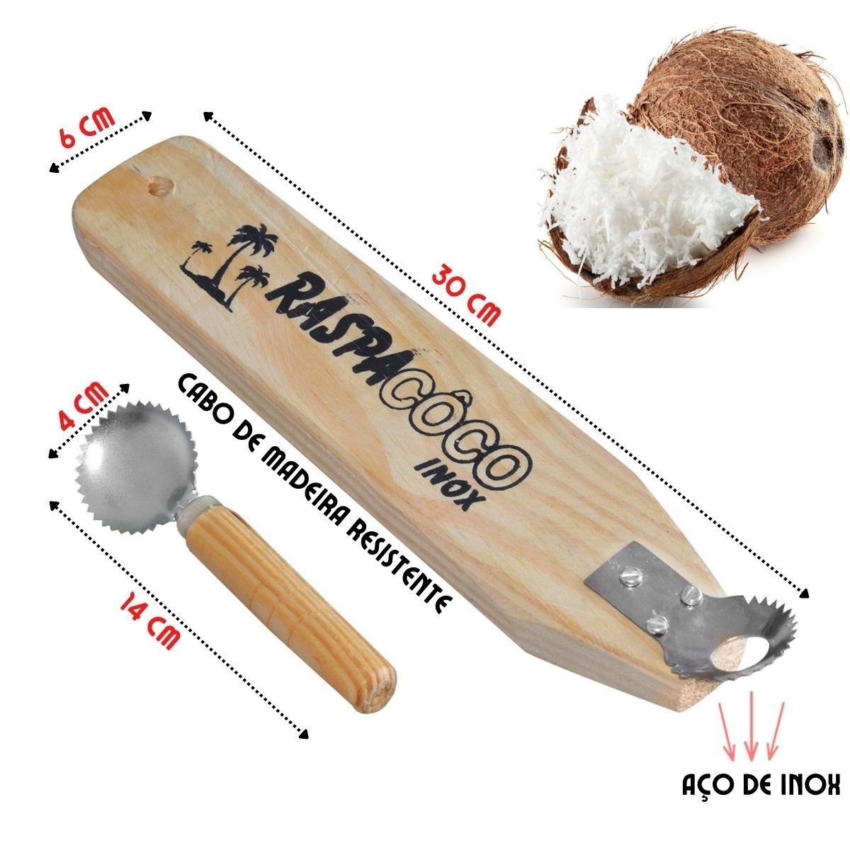 Ralador Raspa coco e mini ralador madeira INOX kit 2 peças | MadeiraMadeira
