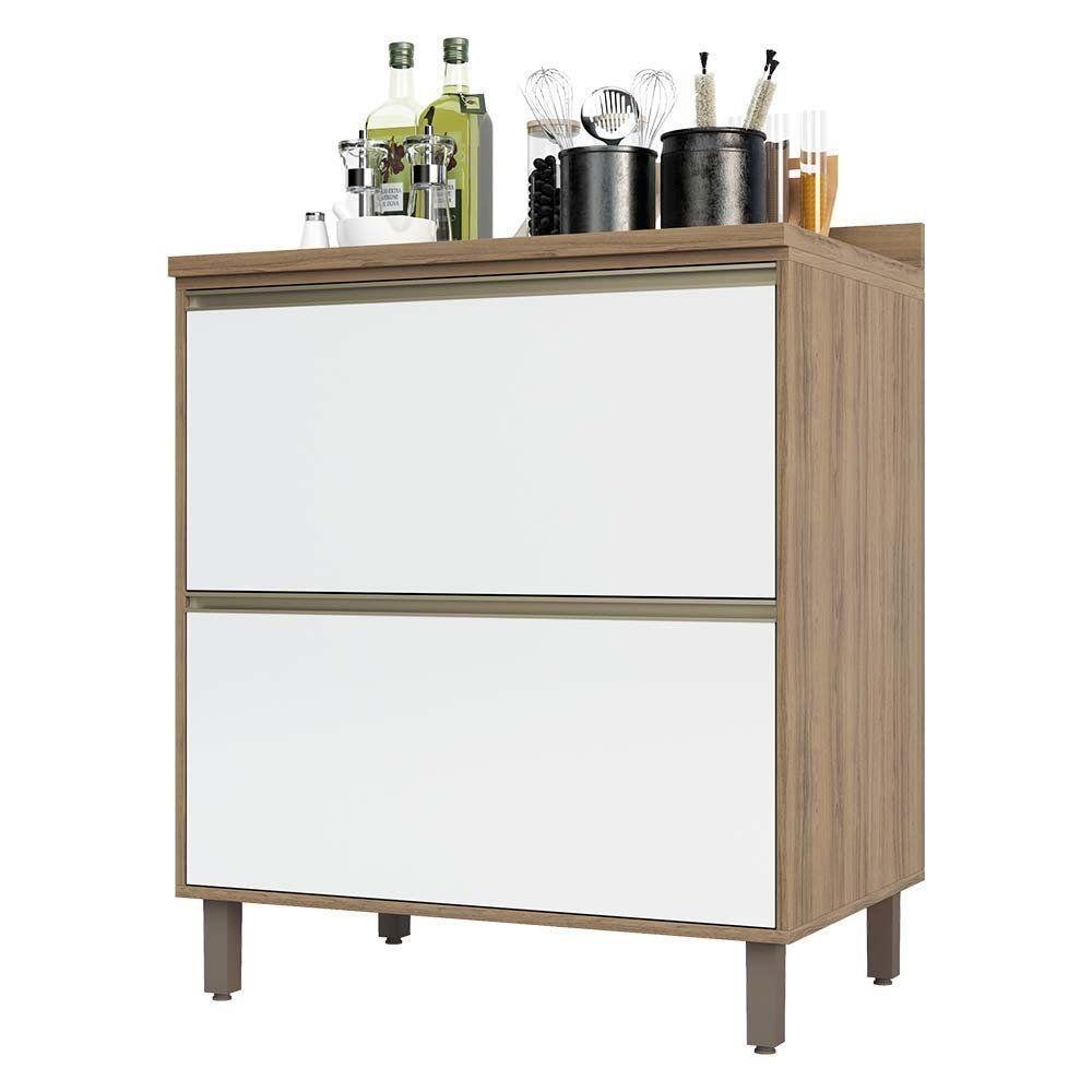 Balcão e Tampo 80 Cm 2 Gavetões Mel Vanill e Branco | MadeiraMadeira