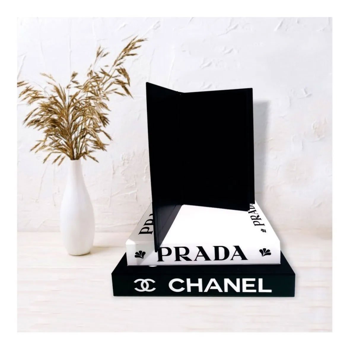 KIT 3 CAIXAS LIVRO DECORATIVA VOGUE PRADA CHANEL TEXTURIZADA ...