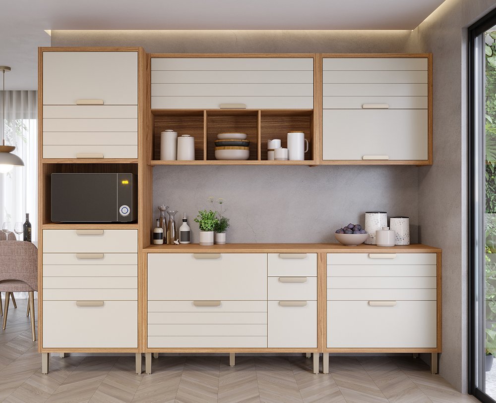 Cozinha Modulada 05 Peças 09 Portas 06 Gavetas Eloise Freijó Off White ...