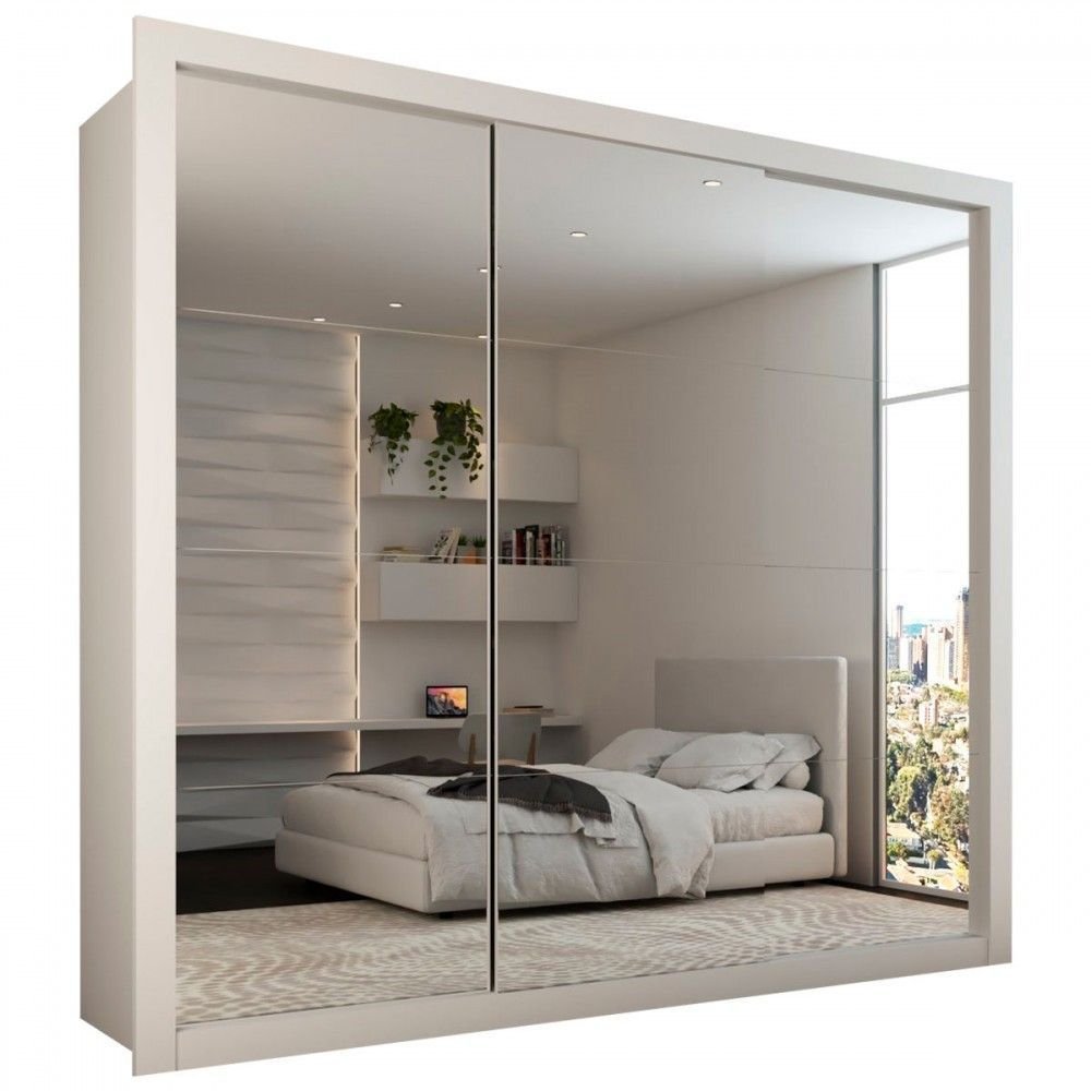 Guarda-roupa Casal Louise 3 Portas de Correr 4 Gavetas Espelhado Branco ...