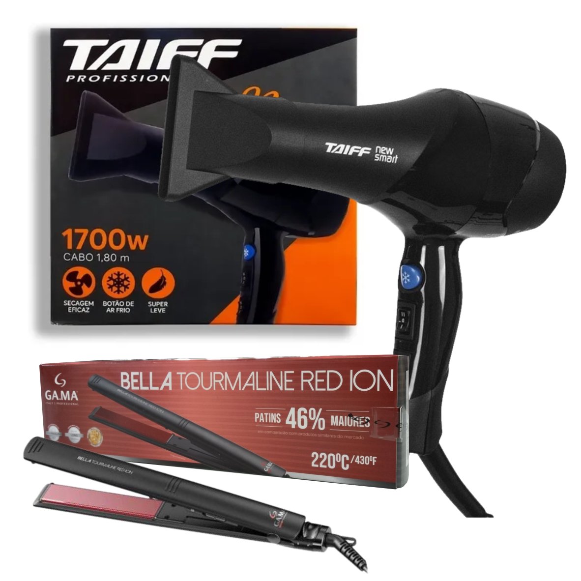 KIT - SECADOR TAIFF PROF. NEW SMART 1700W 220V + PRANCHA GAMA BELLA ...