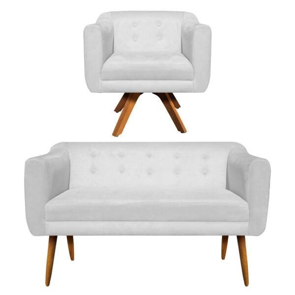 Kit Namoradeira 02 Lugares e 01 Poltrona Giratória Julia Suede Branco ...