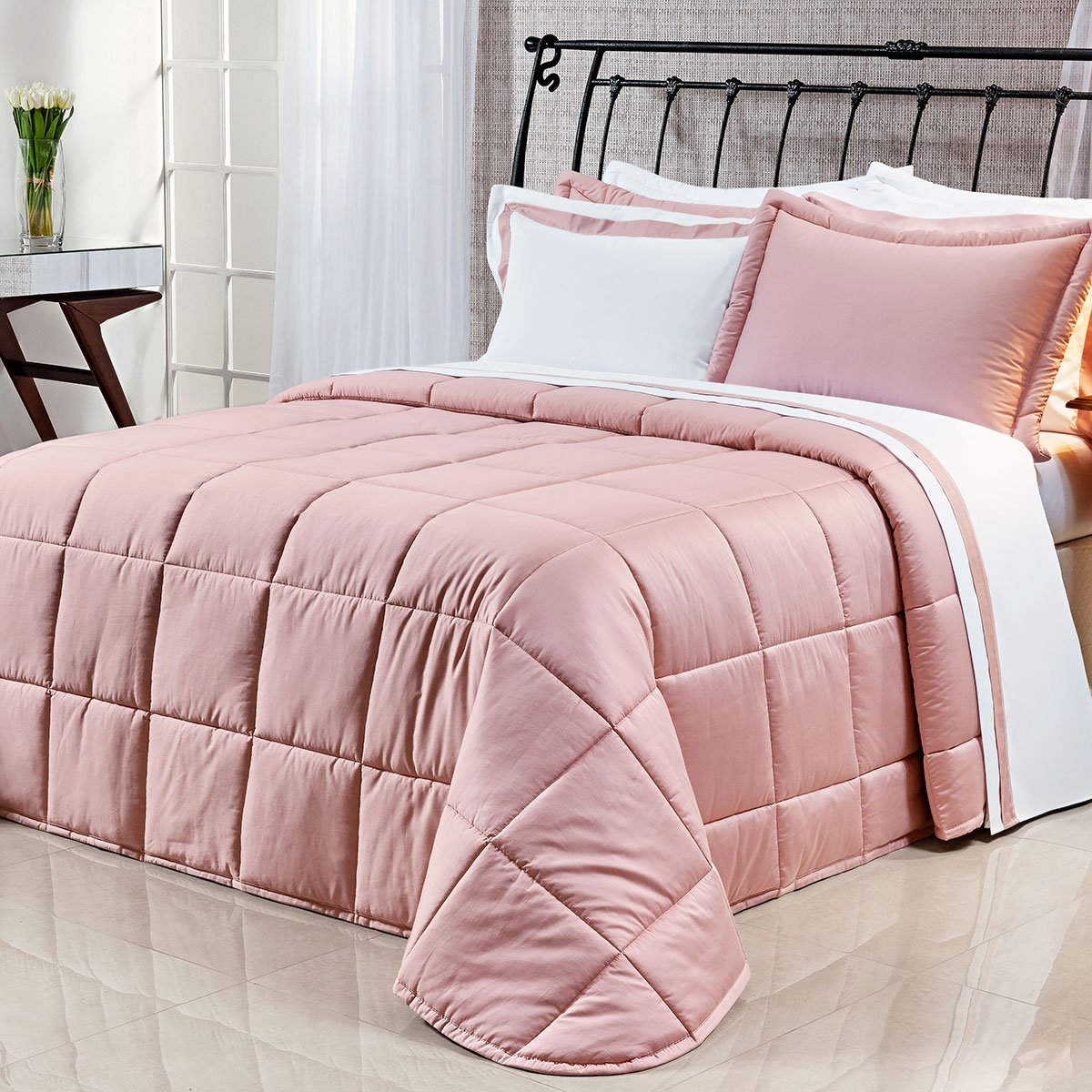 Kit Edredom Queen Dupla Face Rosa 400 Fios Egípcio 100% Algodão 3 Peças ...