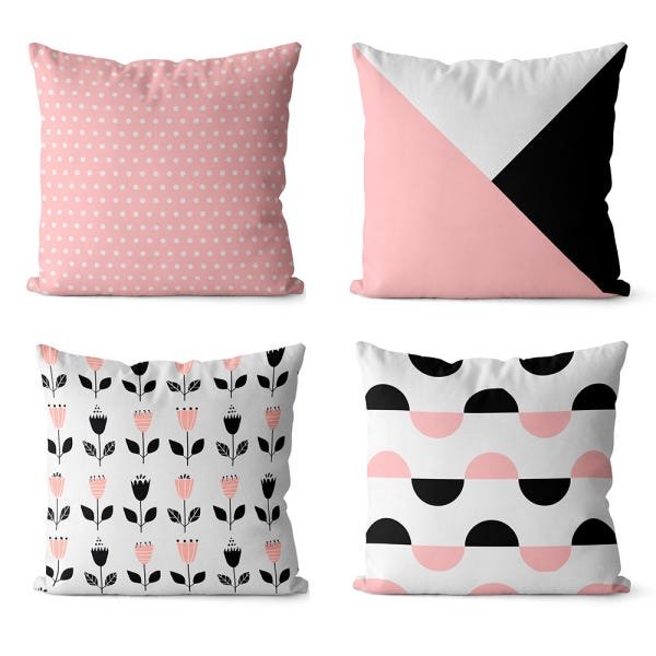 Kit 4 almofadas decorativas geométrica moderna rosa e preto 45x45 ...
