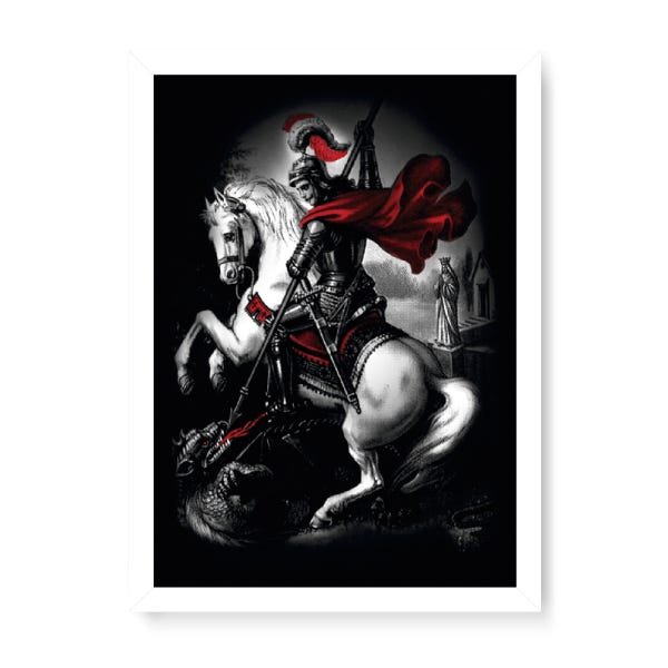 Quadro Decorativo São Jorge Detalhes Vermelhos - 65x46cm (Moldura em ...
