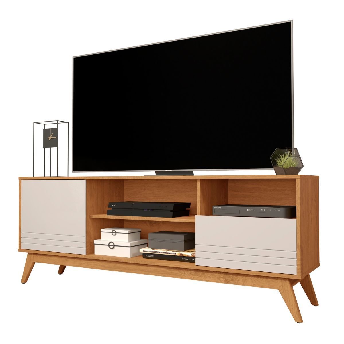 Rack para Tv 42 Polegadas Kairo Wood Nature Off White Giga Móveis | MadeiraMadeira