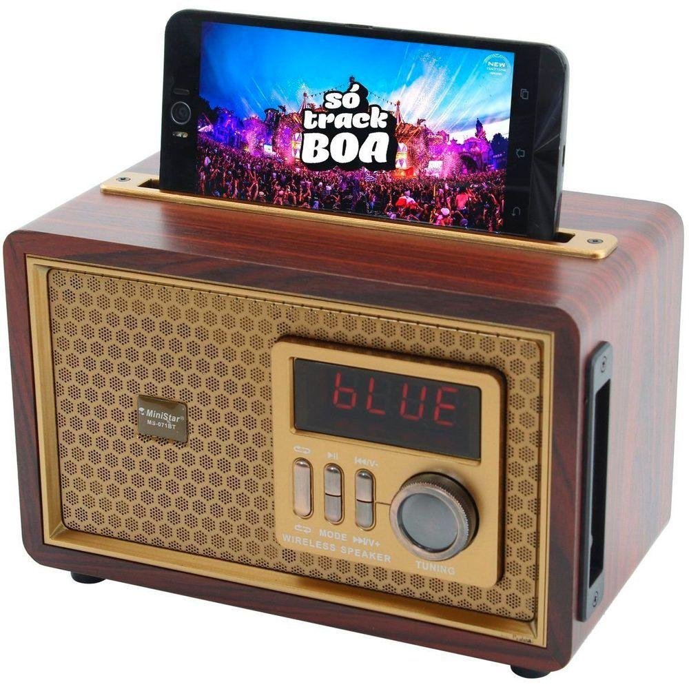 Caixa de Som Bluetooth Usb Sd Rádio Fm Dourado Ms071bt | MadeiraMadeira