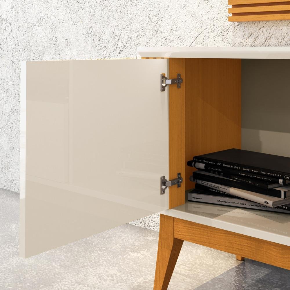 Rack com Painel Ripado para TV Até 75 Polegadas Munique 218CM Cor:OffWhite/Cedo | MadeiraMadeira