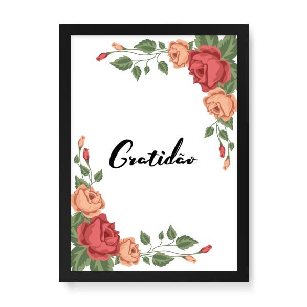 Quadro Decorativo Gratidão Flores Fundo Branco - 32,5x23cm (Moldura ...