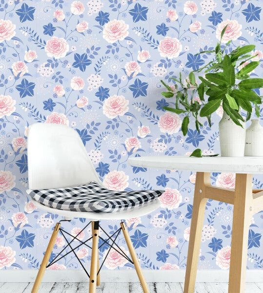 Papel De Parede Em Tons De Azul E Rosa Para Quarto Sala | MadeiraMadeira