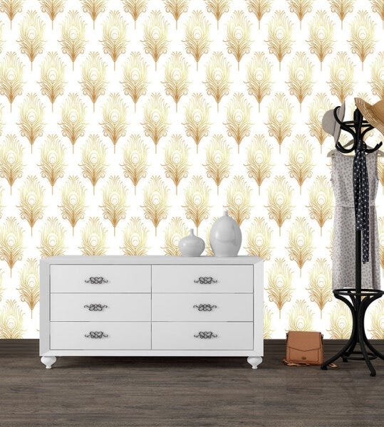 Papel De Parede Adesivo Auto Colante Branco Com Detalhe Bege Simulando ...