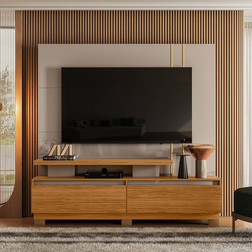 Home Theater Persa com Pés TV 75 2 Gavetas Fendi Naturale Tana Decor ...