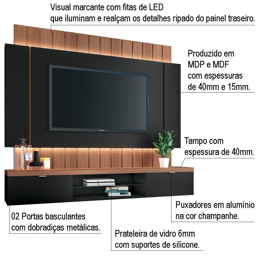 Painel Home Suspenso Para Tv Até 55? Shawn Preto/nature - | MadeiraMadeira