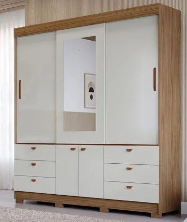 Guarda Roupa 100% Mdf 3 Portas Correr 6 Gavetas Alice - Panan:cinamomo ...