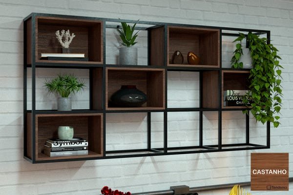 Estante De Metalon e Madeira Ciment - Castanho - 200x40x100cm ...