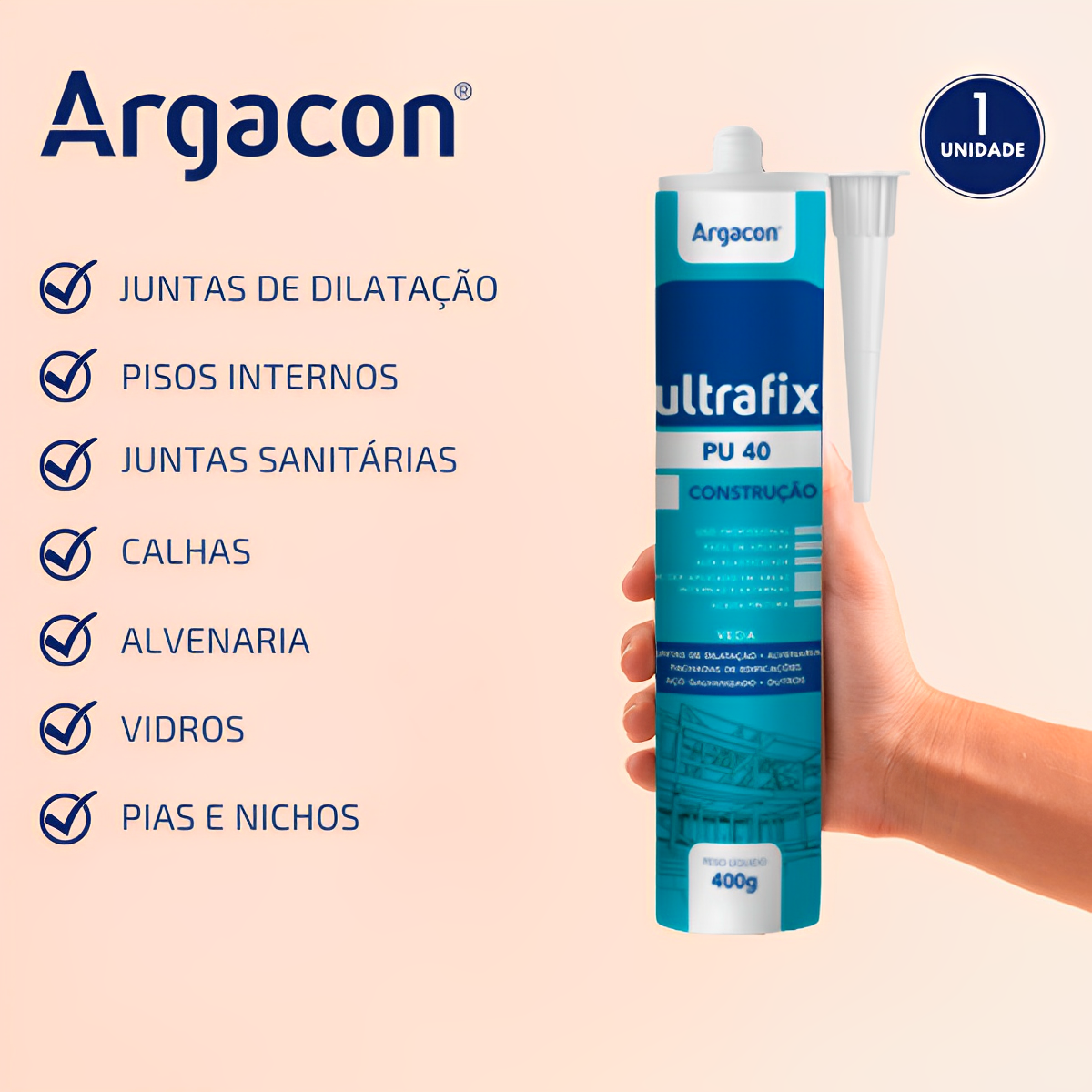 Adesivo Selante Pu 40 Branco 400g Argacon Kit 3 Unidades | MadeiraMadeira