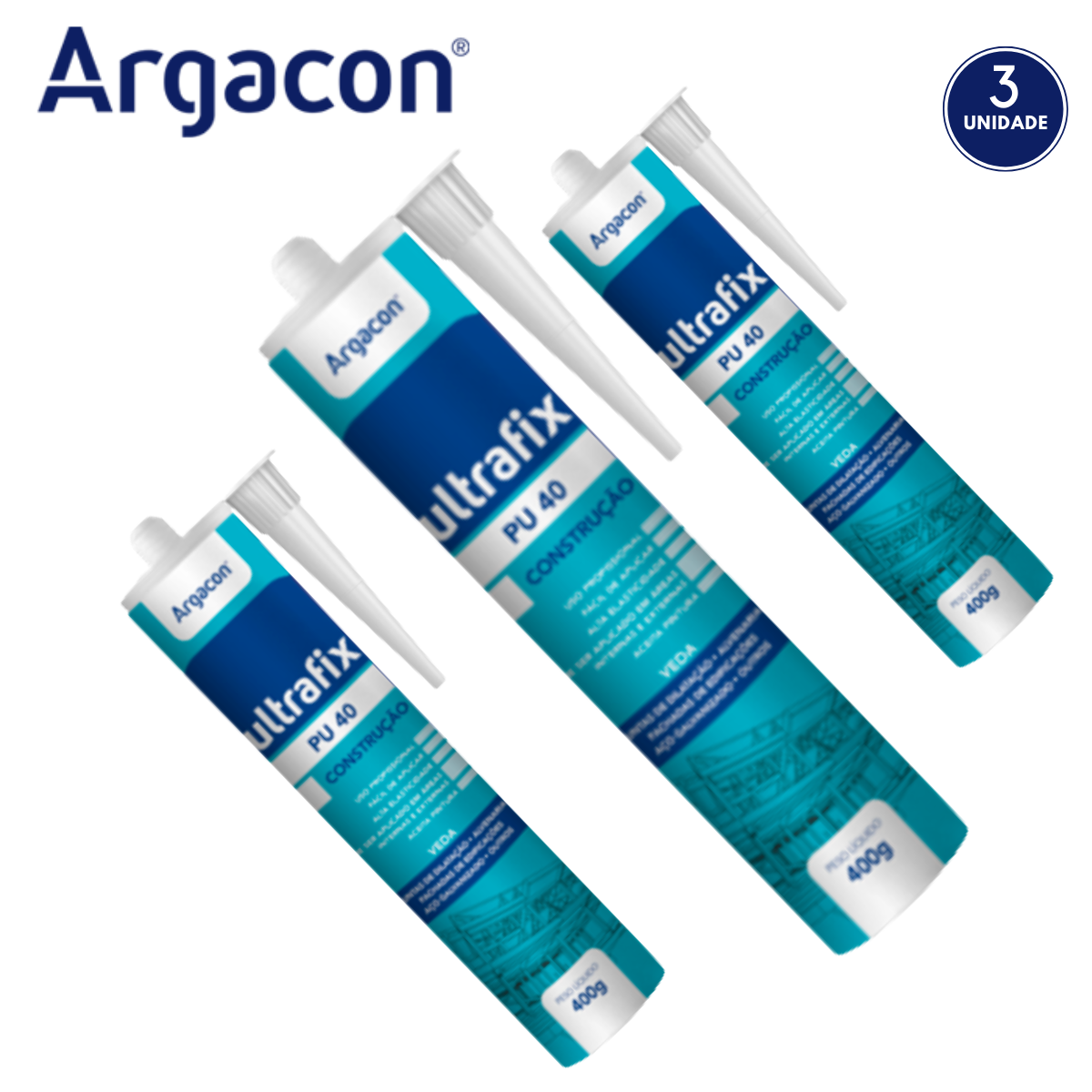 Adesivo Selante Pu 40 Branco 400g Argacon Kit 3 Unidades | MadeiraMadeira