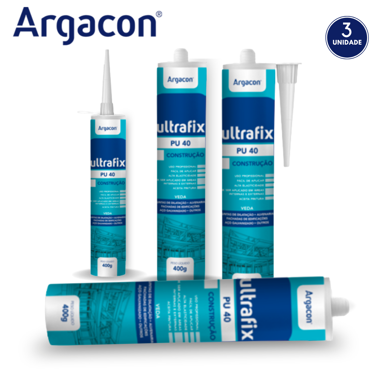 Adesivo Selante Pu 40 Branco 400g Argacon Kit 3 Unidades | MadeiraMadeira