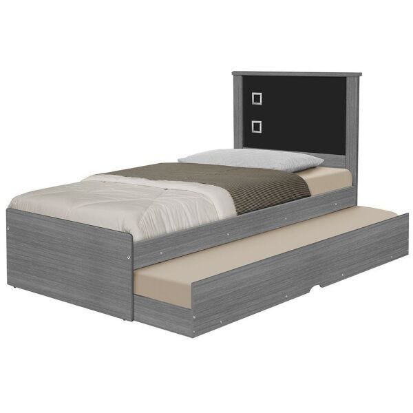 Cama Solteiro Bibox Barcelona Flex Cinza/ Preto - Tebarrot | MadeiraMadeira