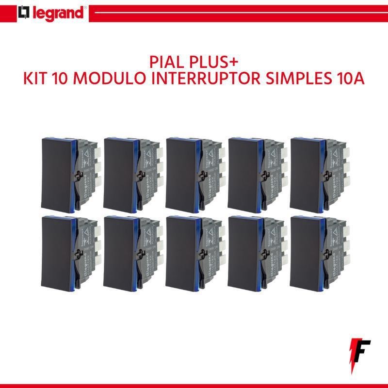 Kit 5 Modulo Interruptor Simples 10A Preto Pial Plus + | MadeiraMadeira