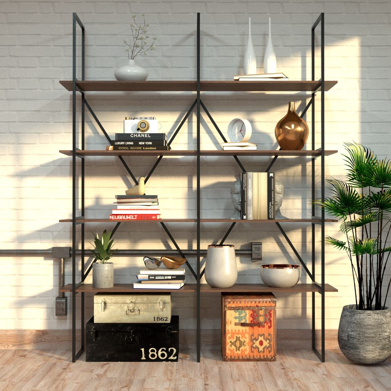 Estante Moderna Estilo Industrial Classic 200x40x200 Cor mdf Castanho ...