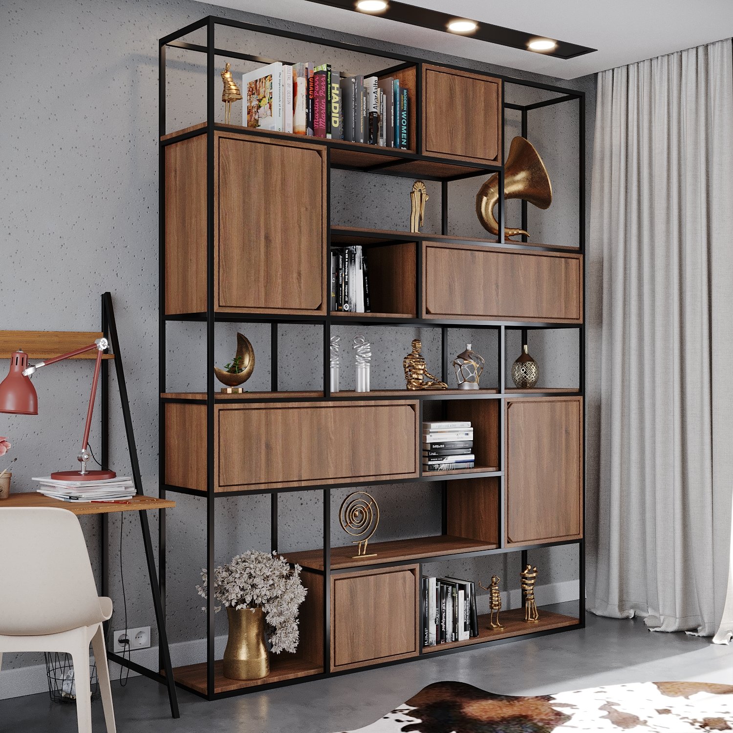 Estante Moderna Estilo Industrial Viveza 150x40x200 Cor mdf Castanho ...