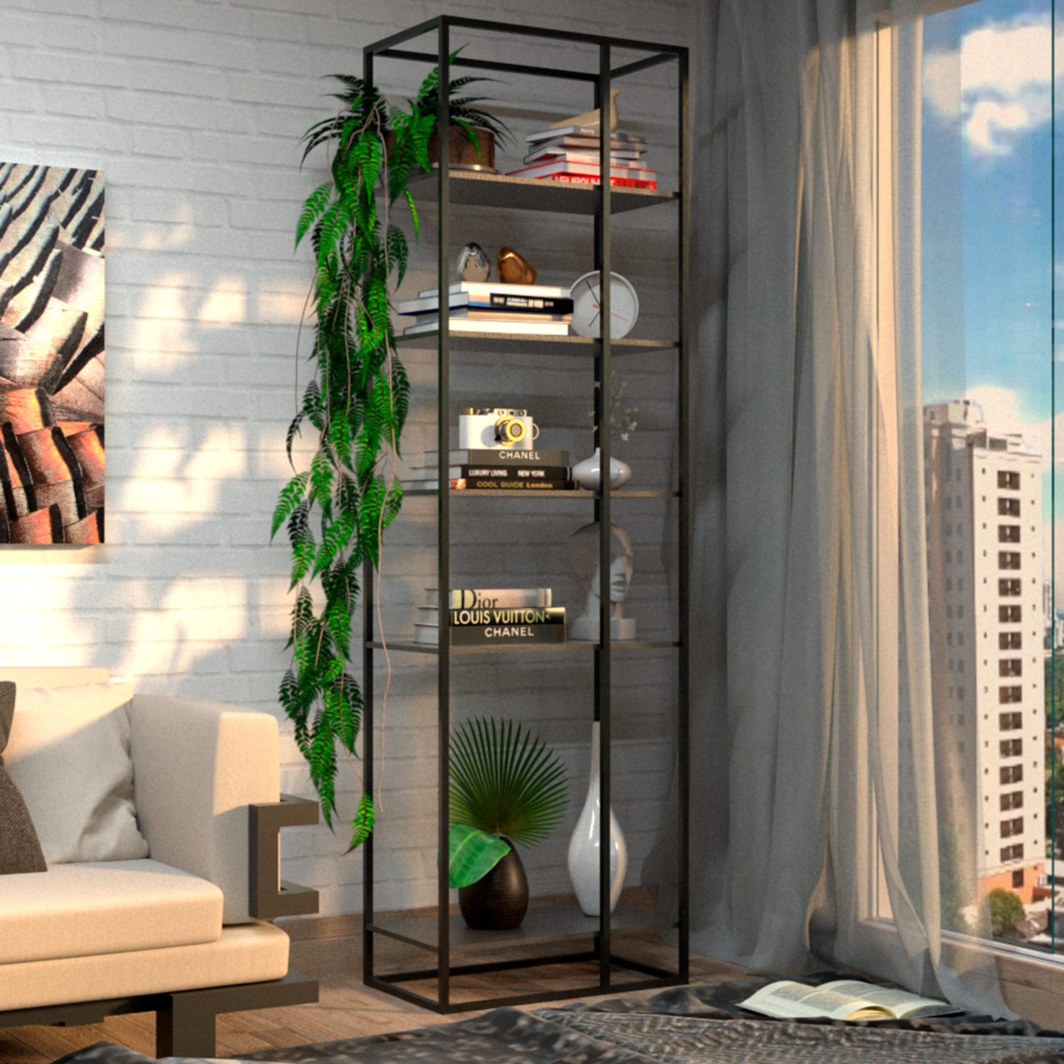 Estante Moderna Estilo Industrial Street 200x40x200 Cor mdf Preto ...