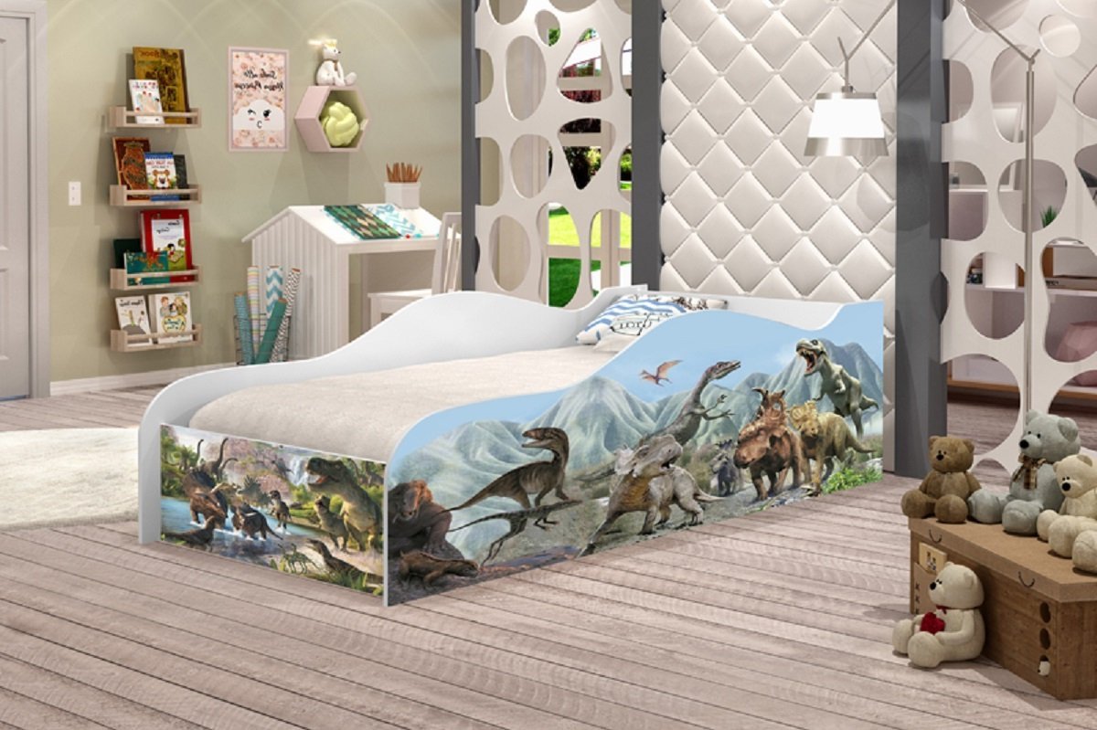 Cama Solteiro NOVO Carrinho Dinossauros Infantil c/ Colchão Probel ...