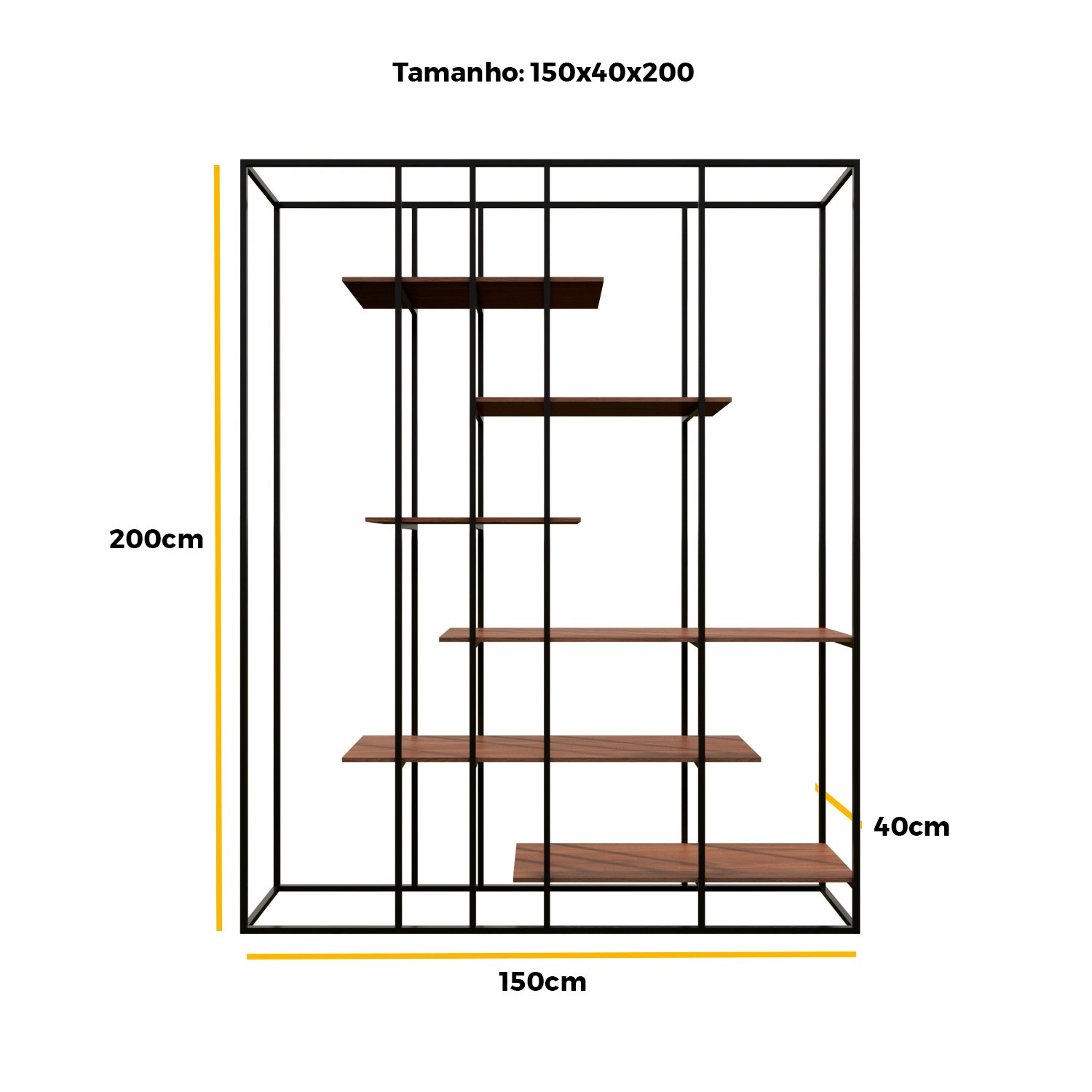Estante Moderna Estilo Industrial Ladder 150x40x200 Cor mdf Preto ...
