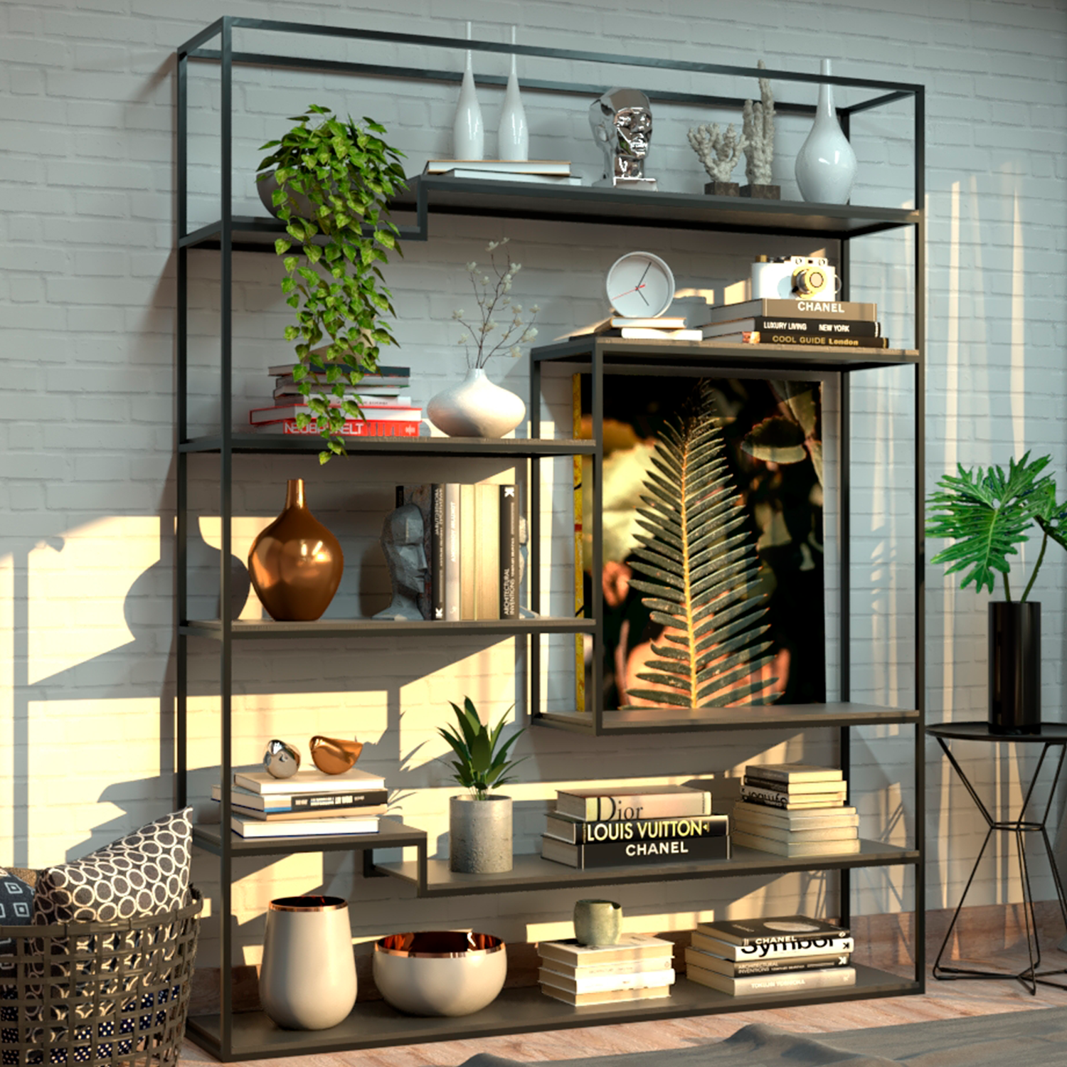 Estante Moderna Estilo Industrial Left 200x40x200 Cor mdf Preto ...