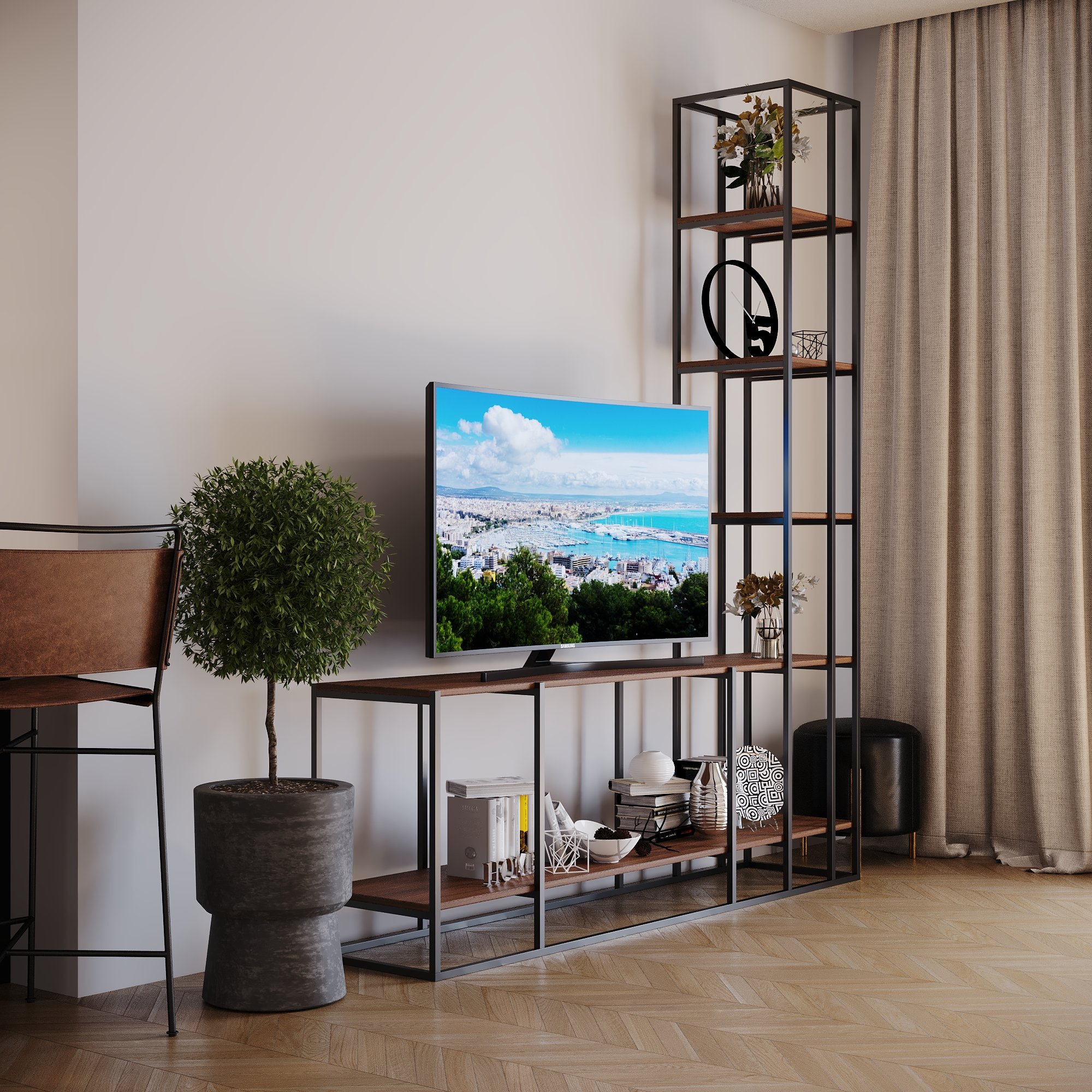 Rack com Estante Moderna Estilo Industrial Waves 150x40x200 Cor mdf ...