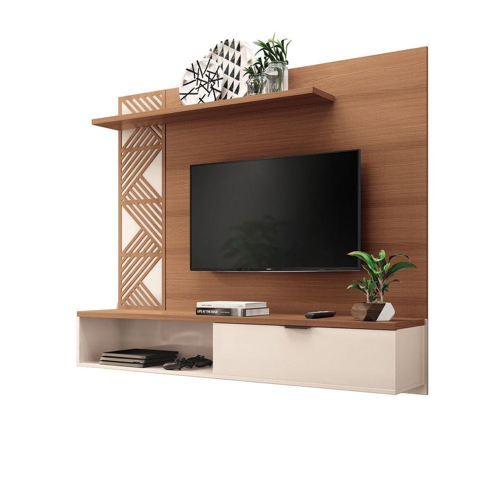 Painel Tv 50'' Grid Hb Móveis Nature / Off White | MadeiraMadeira
