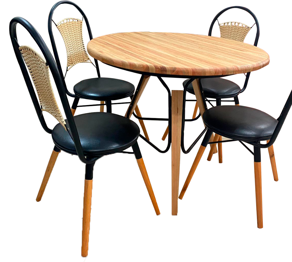 Conjunto Sala de Jantar Mesa Redonda de Madeira Maciça 4 Cadeiras ...