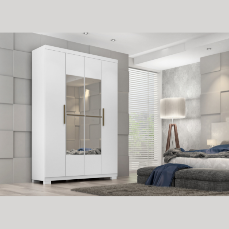 Guarda Roupa C/Espelho Olívia 4pts Branco ACP Móveis 100%MDF ...