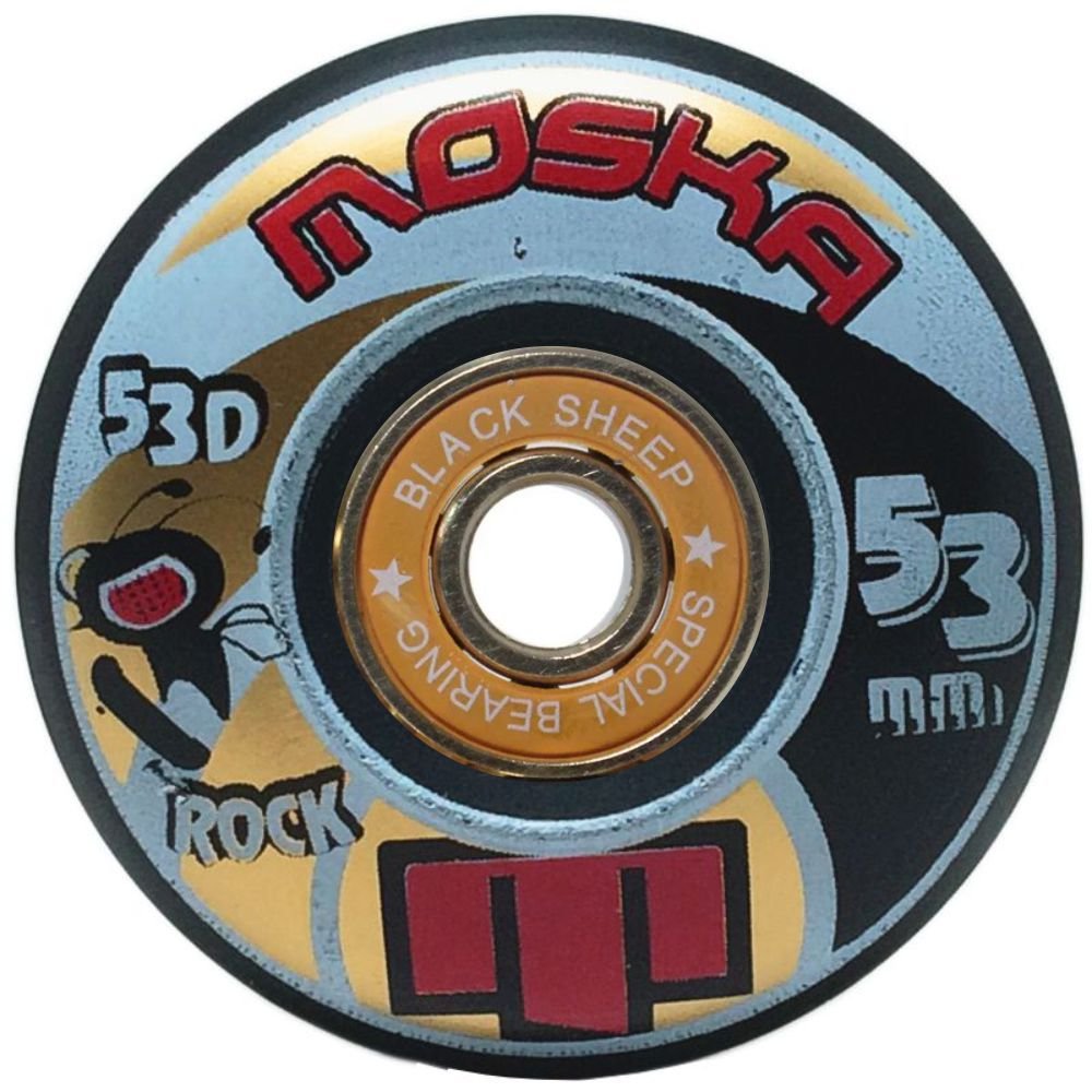 Roda Moska 53mm Rock Black + Rolamento Black Sheep Gold | MadeiraMadeira