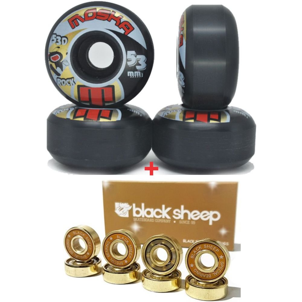Roda Moska 53mm Rock Black + Rolamento Black Sheep Gold | MadeiraMadeira