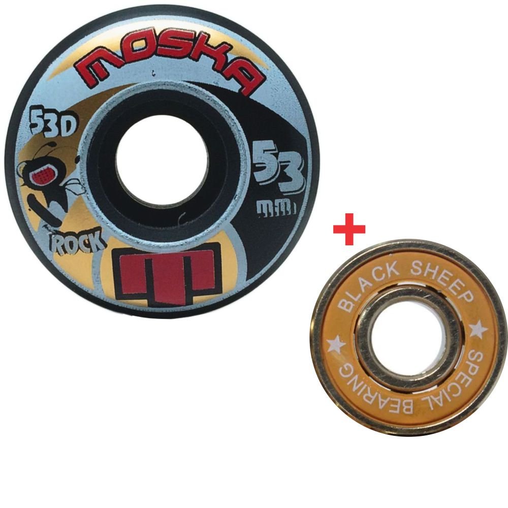 Roda Moska 53mm Rock Black + Rolamento Black Sheep Gold | MadeiraMadeira