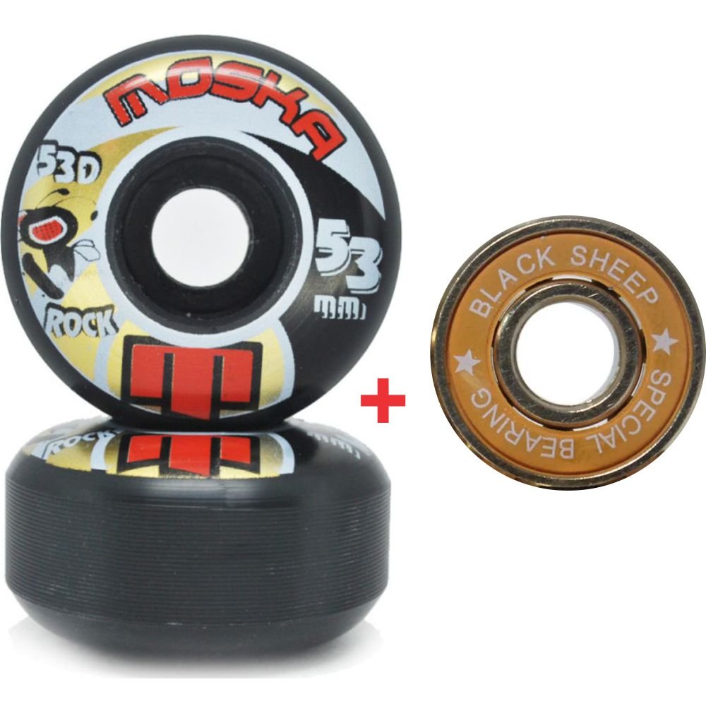 Roda Moska 53mm Rock Black + Rolamento Black Sheep Gold | MadeiraMadeira