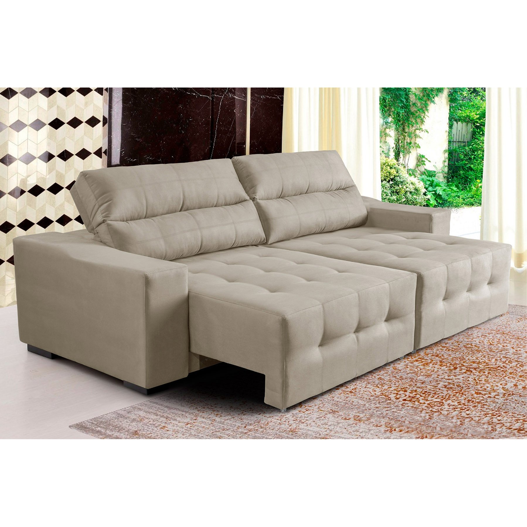 Sofá 3 Lugares Top Lubeck Retrátil e Reclinável 2,20m Suede Bege - UmaBox | MadeiraMadeira