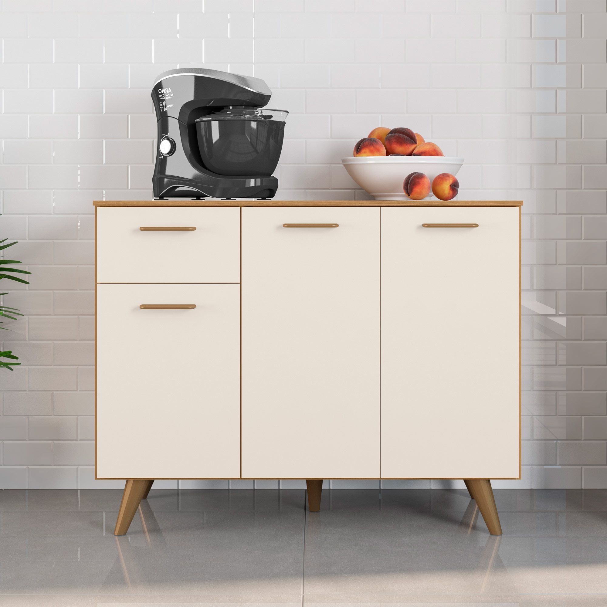 Balcão Cozinha com Tampo 1,05cm 3 Portas e 1 Gaveta Freijó Uv/off ...