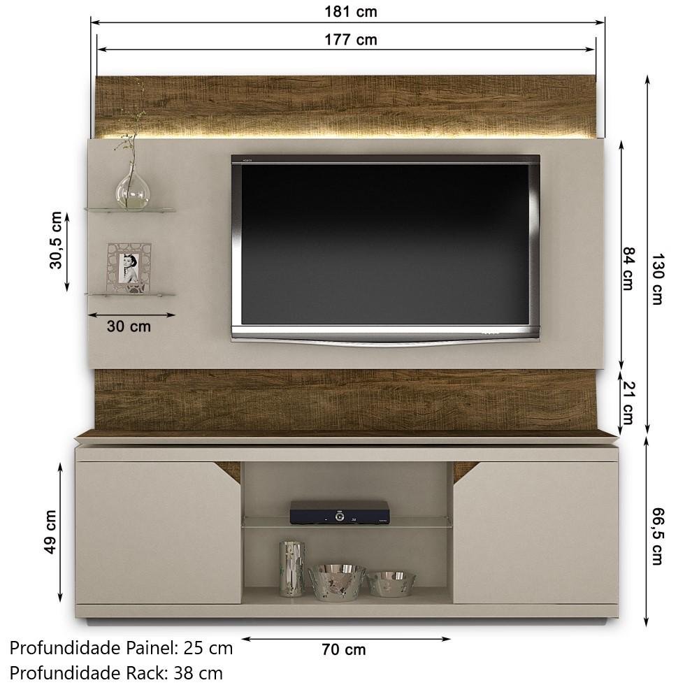 Rack com Painel Led Home para Tv 65 Polegadas Sala e Quarto 2 Portas Mdf Marrom Madeira Off ...