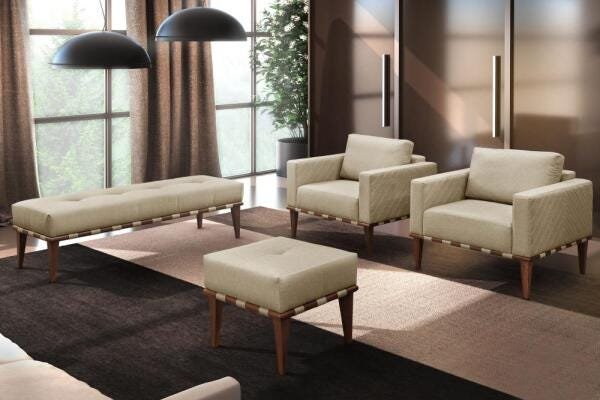 Recamier London Luxo Madeira Maciça Tecido Linho Bege | MadeiraMadeira