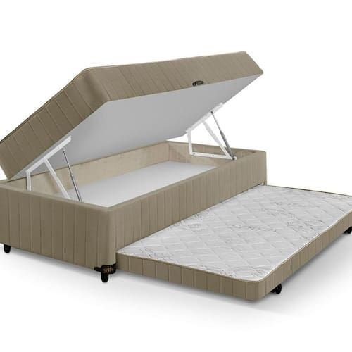 Bibox Solteiro com Baú e Auxiliar 5cm Bege | MadeiraMadeira